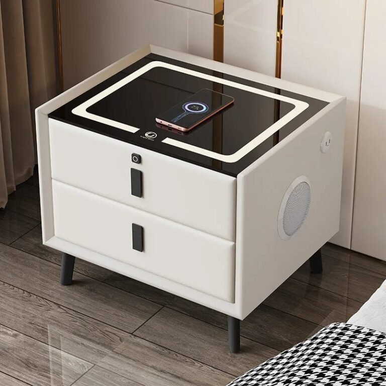 Modern Style Intelligent Bedside Table 2 Drawers Faux Leather ...
